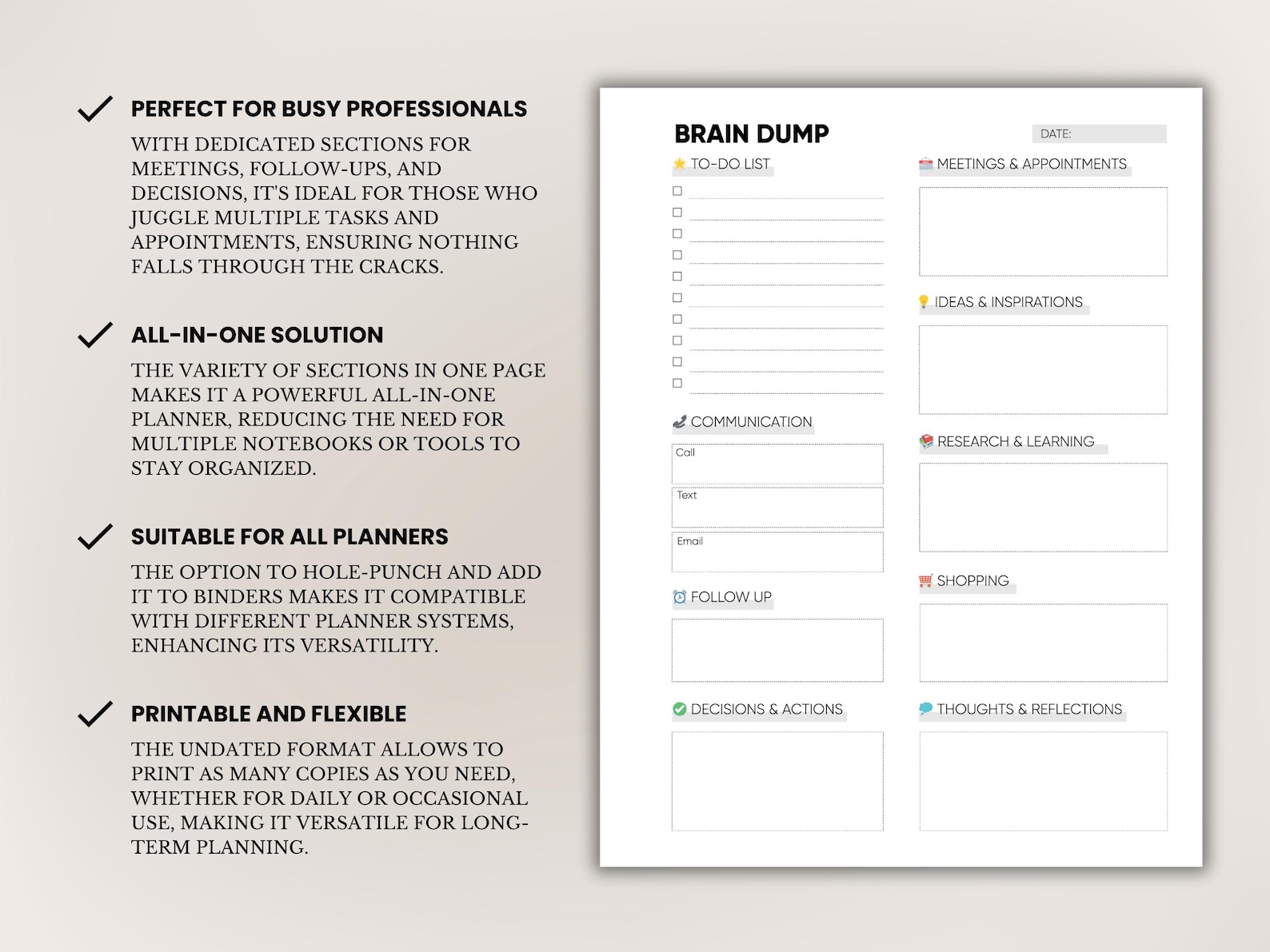 Brain Dump Planner Template PDF • Thought Organizer • Fun Thought ...