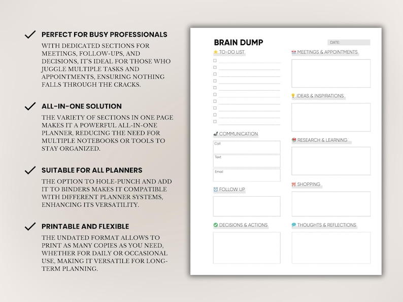 Brain Dump Planner Template PDF • Thought Organizer • Fun Thought ...