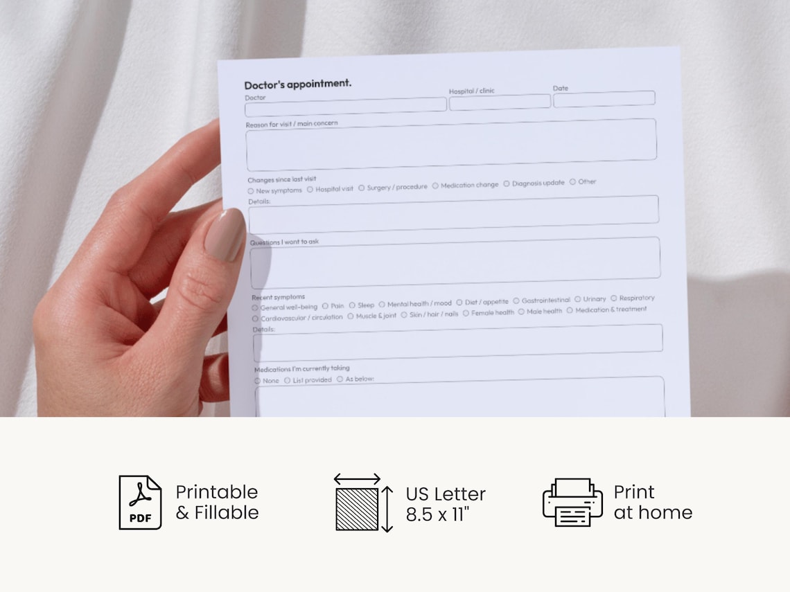 Printable Doctor Visit Preparation Form, Fillable Doctor's Appointment ...