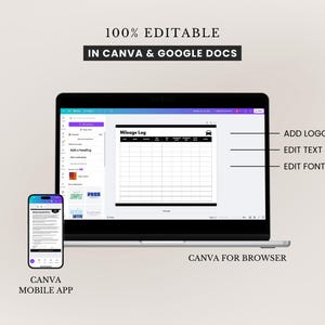 Auto Mileage Log Template • Car Mileage Record • Vehicle Distance ...