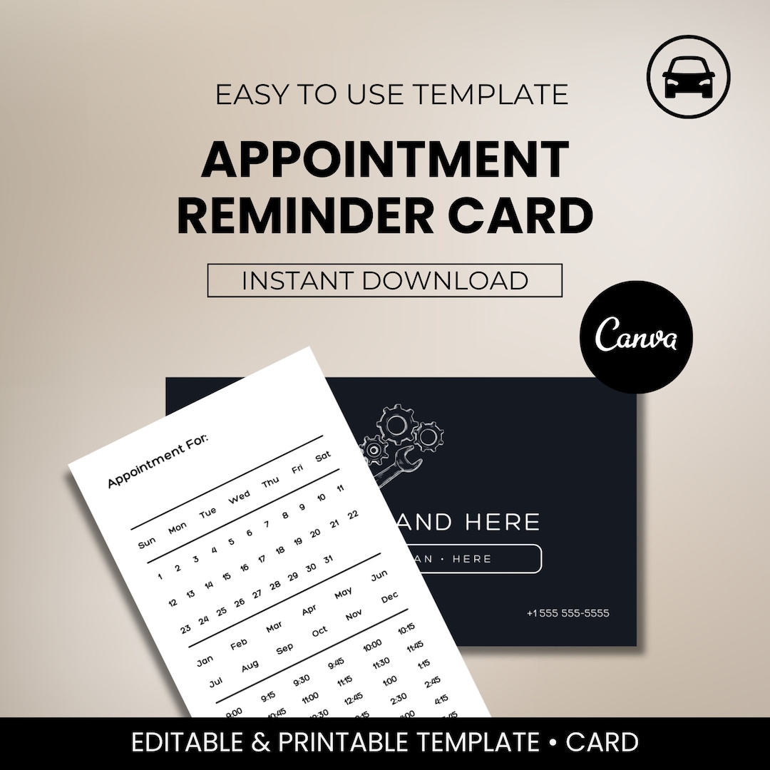 Appointment Reminder Business Card Template • Car Service Reminder Card ...