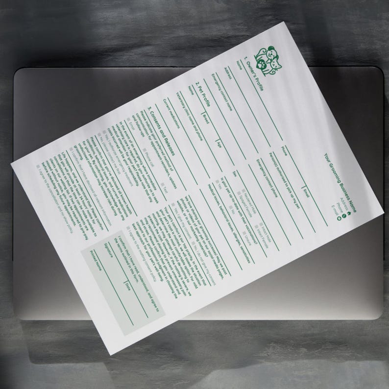 Pet Grooming Consent and Release Form • Editable Client and Pet Intake ...