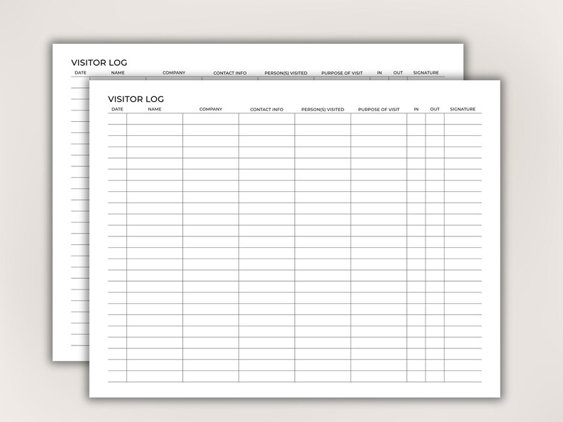 Printable Visitor Sign in Sheet Template • Guest Check in Logbook ...