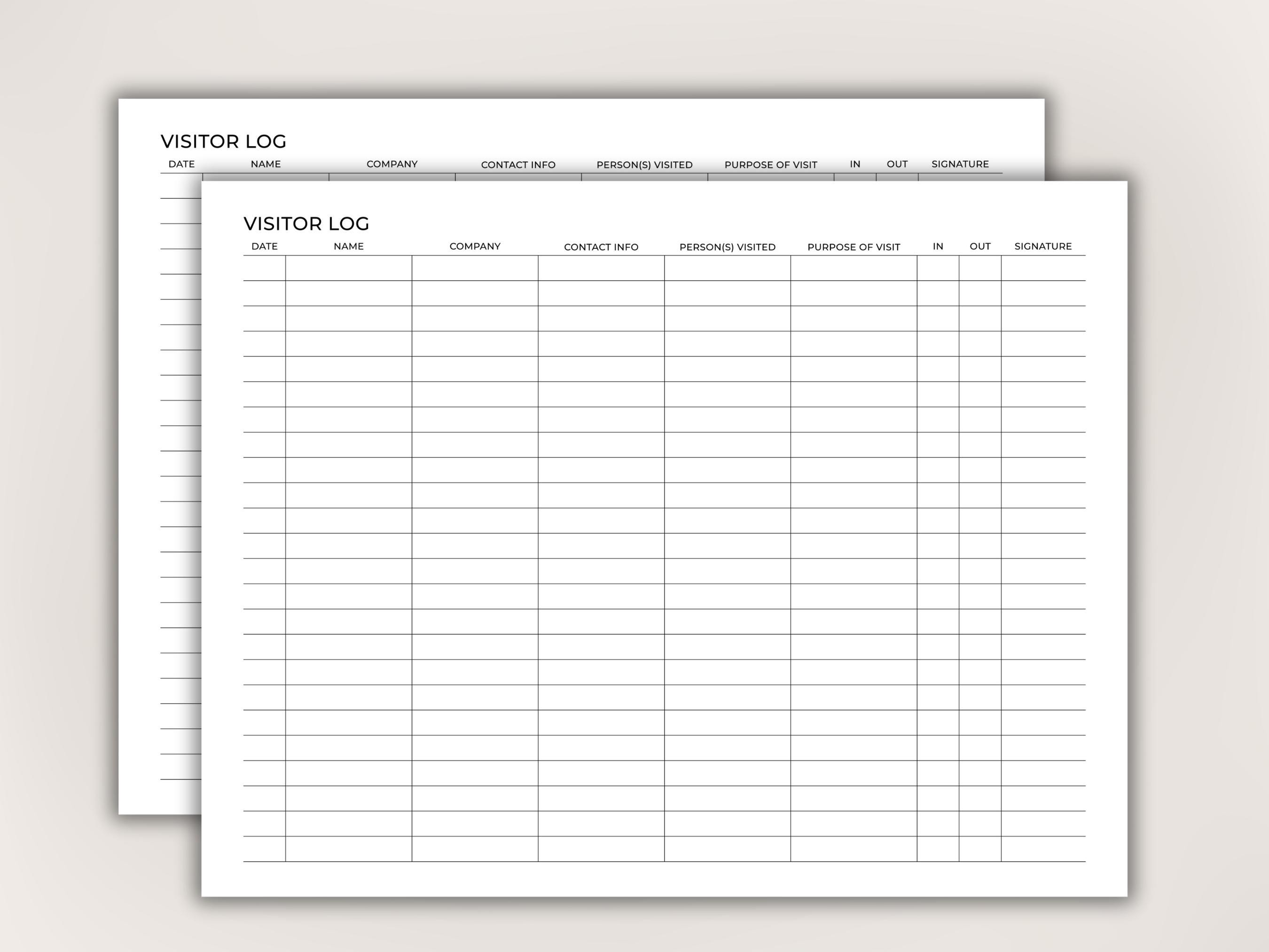 Printable Visitor Sign in Sheet Template • Guest Check in Logbook ...