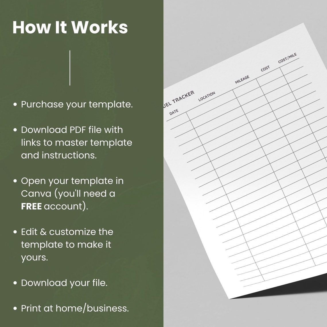Fuel Cost Tracker Printable Vehicle Fuel Log Fuel Expense Tracker ...