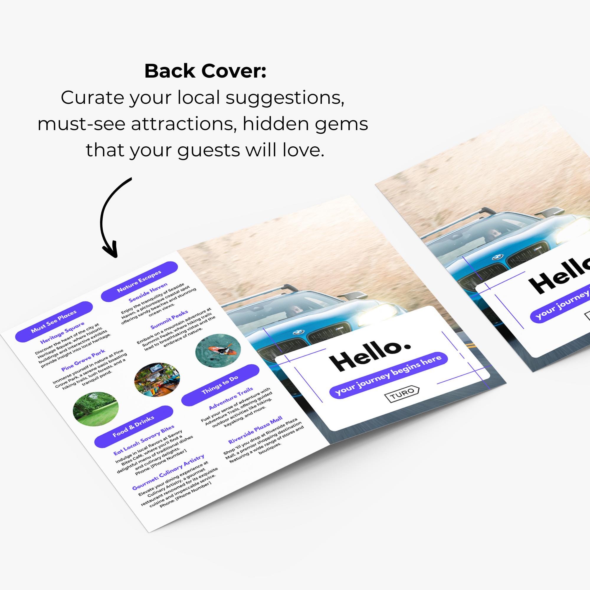 Welcome Book for Turo Hosts • Bi-fold Brochure for Turo Guests • Car ...