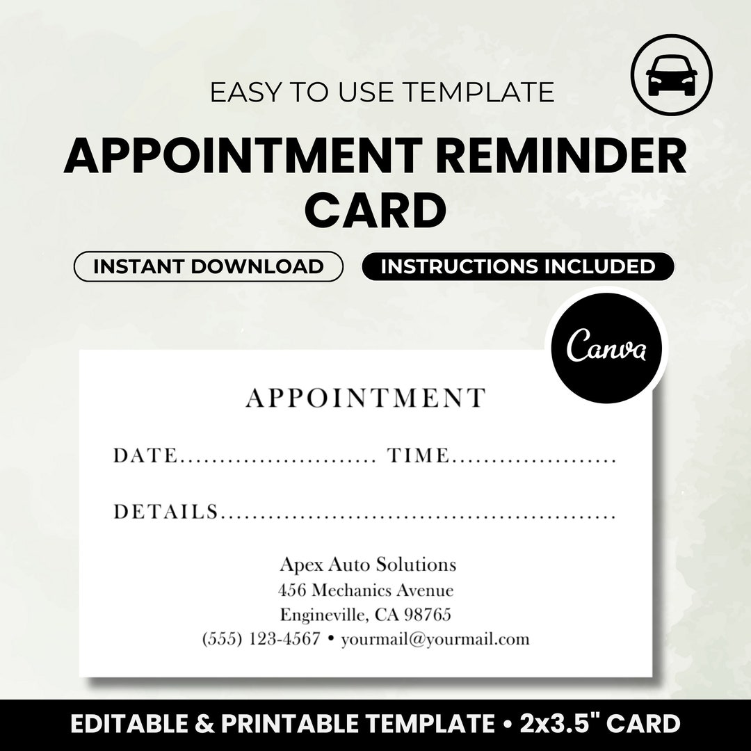 Printable Personalized Appointment Reminder Card • Custom Professional ...