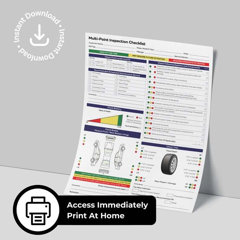 Multi-point Inspection Checklist Vehicle Inspection Sheet Visual ...