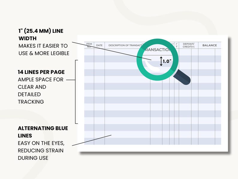 EXTRA-LARGE Print Checkbook Register, Large Print Check Register Sheet ...