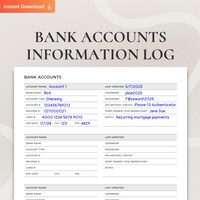 Bank Accounts Tracker Printable Template, Bank Account List, Bank ...