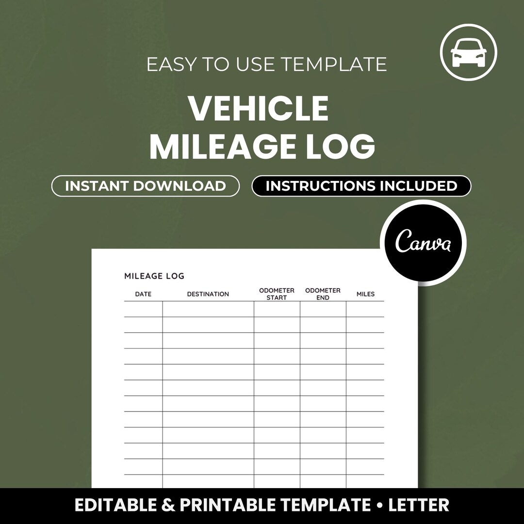 Car Mileage Log Letter Size Vehicle Mileage Journal Template Minimalist ...