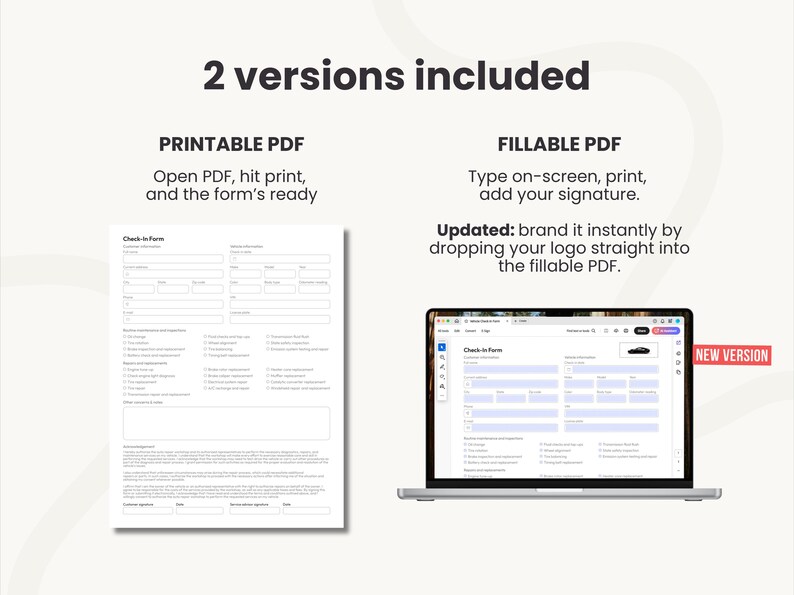 Vehicle Check-in Sheet Mechanic Intake Form, Auto Repair Intake ...