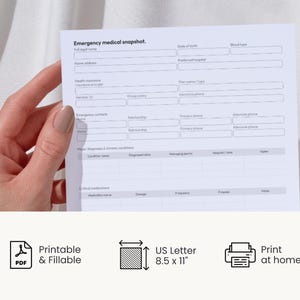 Printable Emergency Medical Info Sheet PDF, Fillable & Printable Health ...