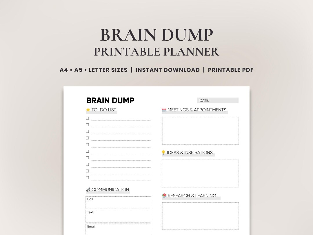Brain Dump Planner Template PDF • Thought Organizer • Fun Thought ...