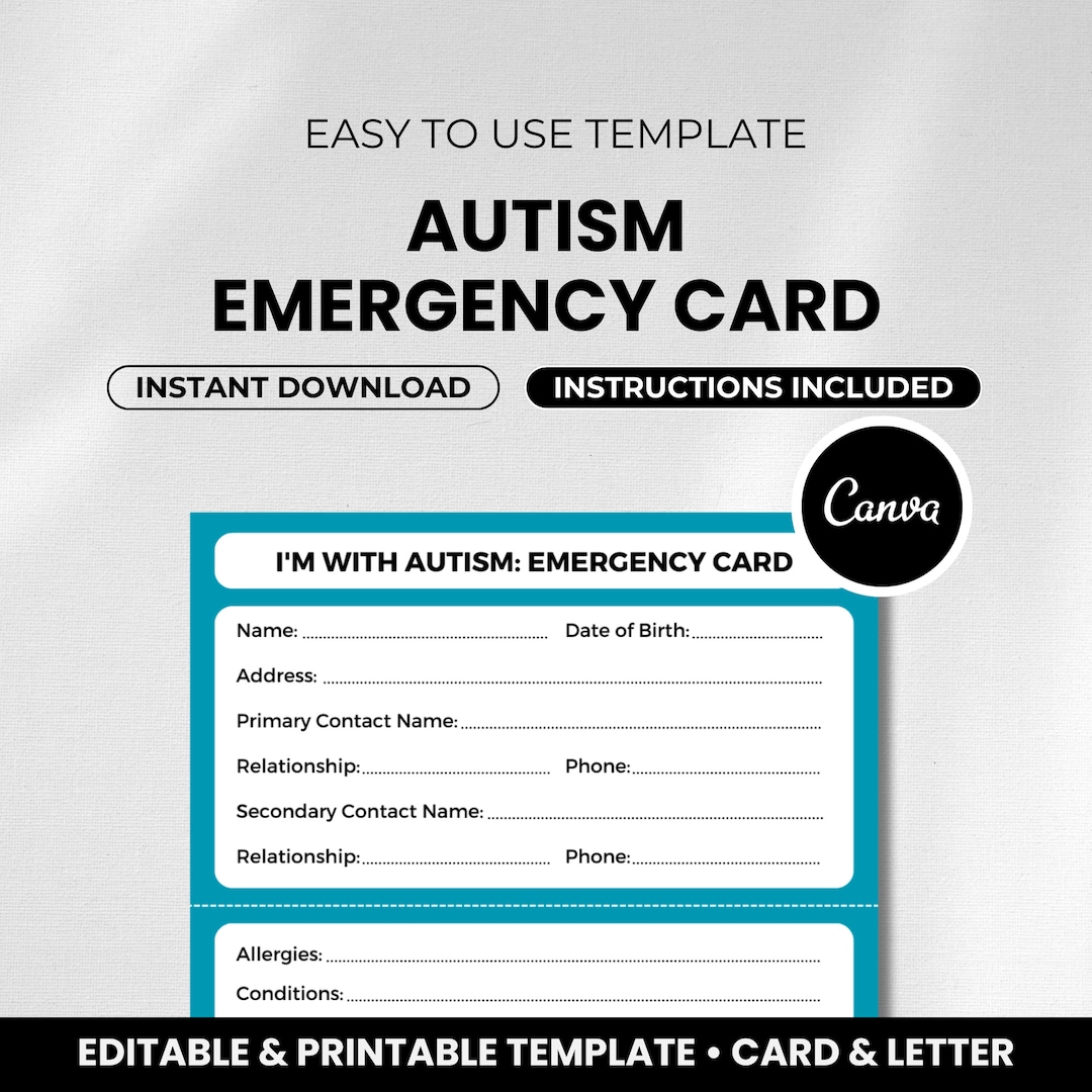 Autism Emergency Card • Printable I'm With Autism Alert Card ...