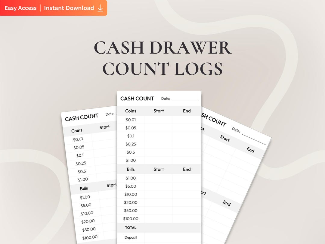 Cash Drawer Count Log Printable, Simple Daily Cash Count Sheet With ...