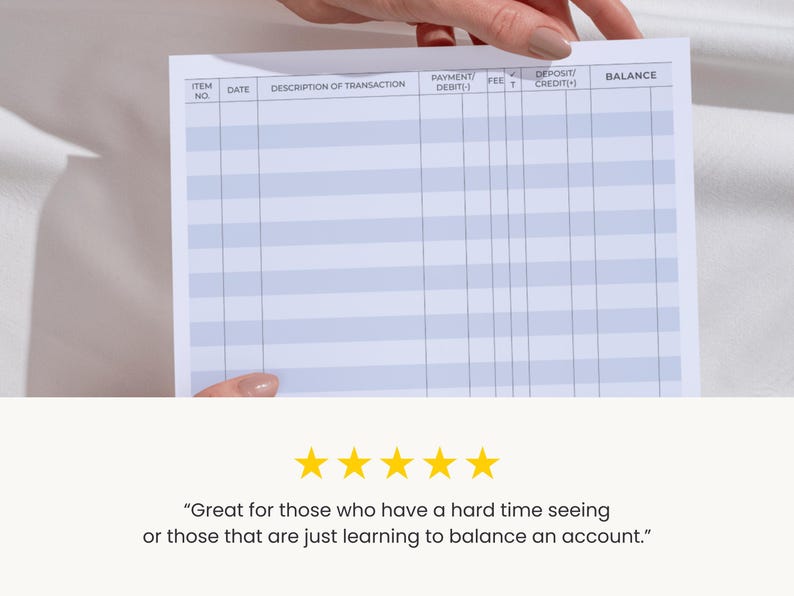 EXTRA-LARGE Print Checkbook Register, Large Print Check Register Sheet ...