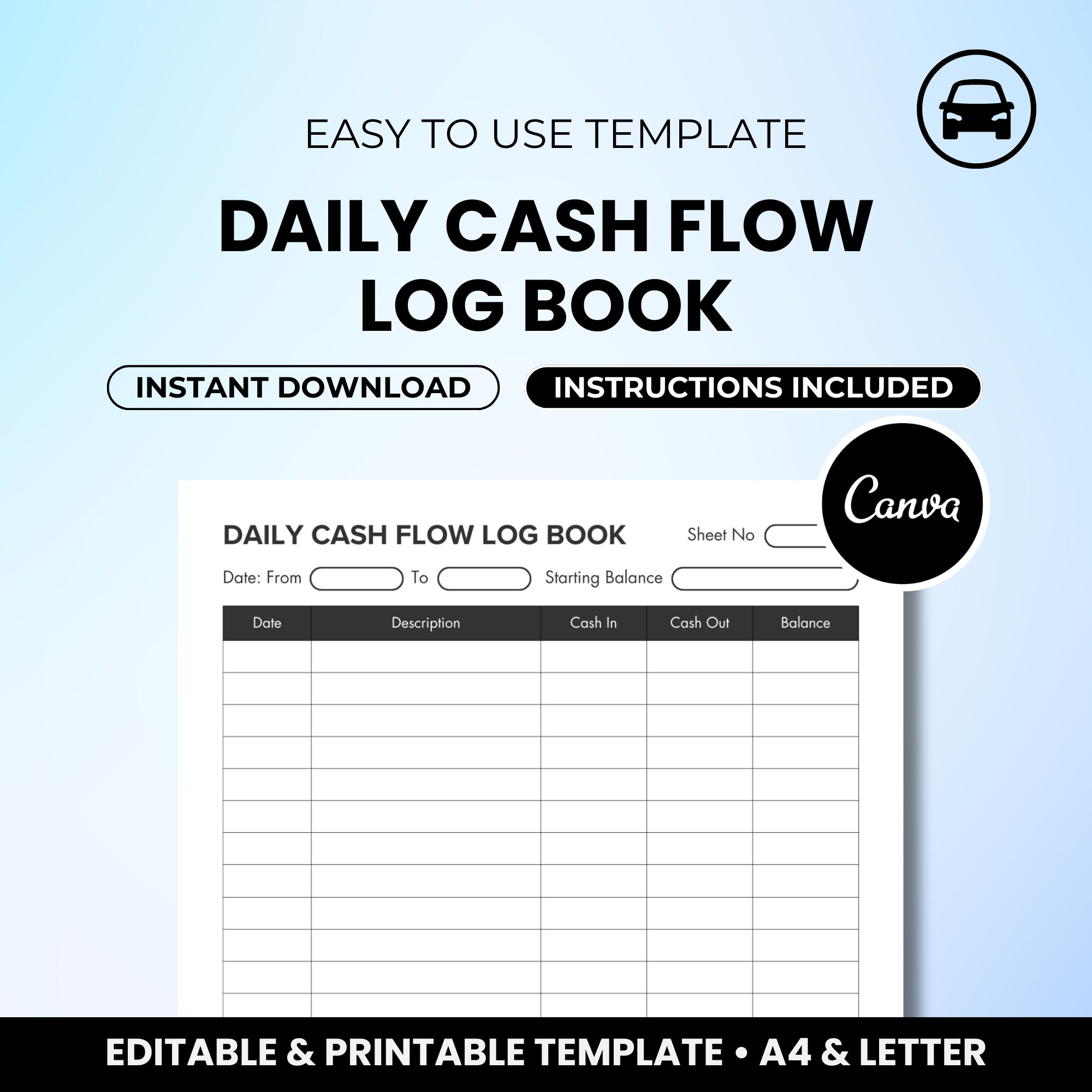 Daily Cash Flow Log Template Petty Cash Tracking Financial Journal for ...