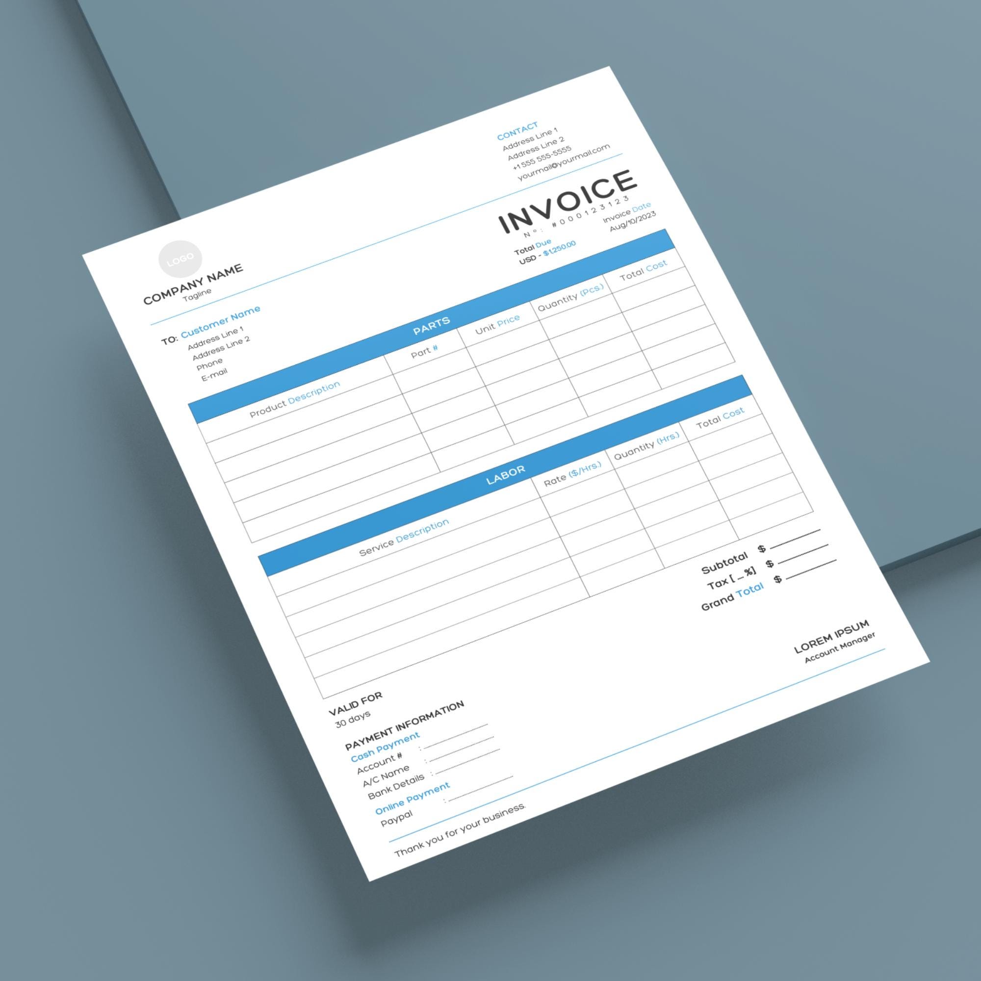 Auto Repair Invoice Template Canva, Mechanic Parts Labor Receipt ...