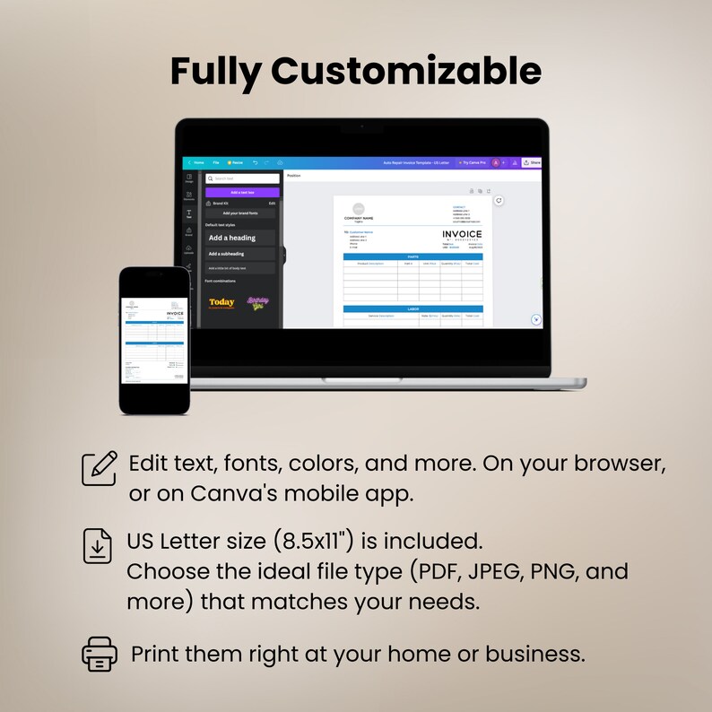 Car Repair Invoice Template • Custom Automotive Service Invoice • Auto ...