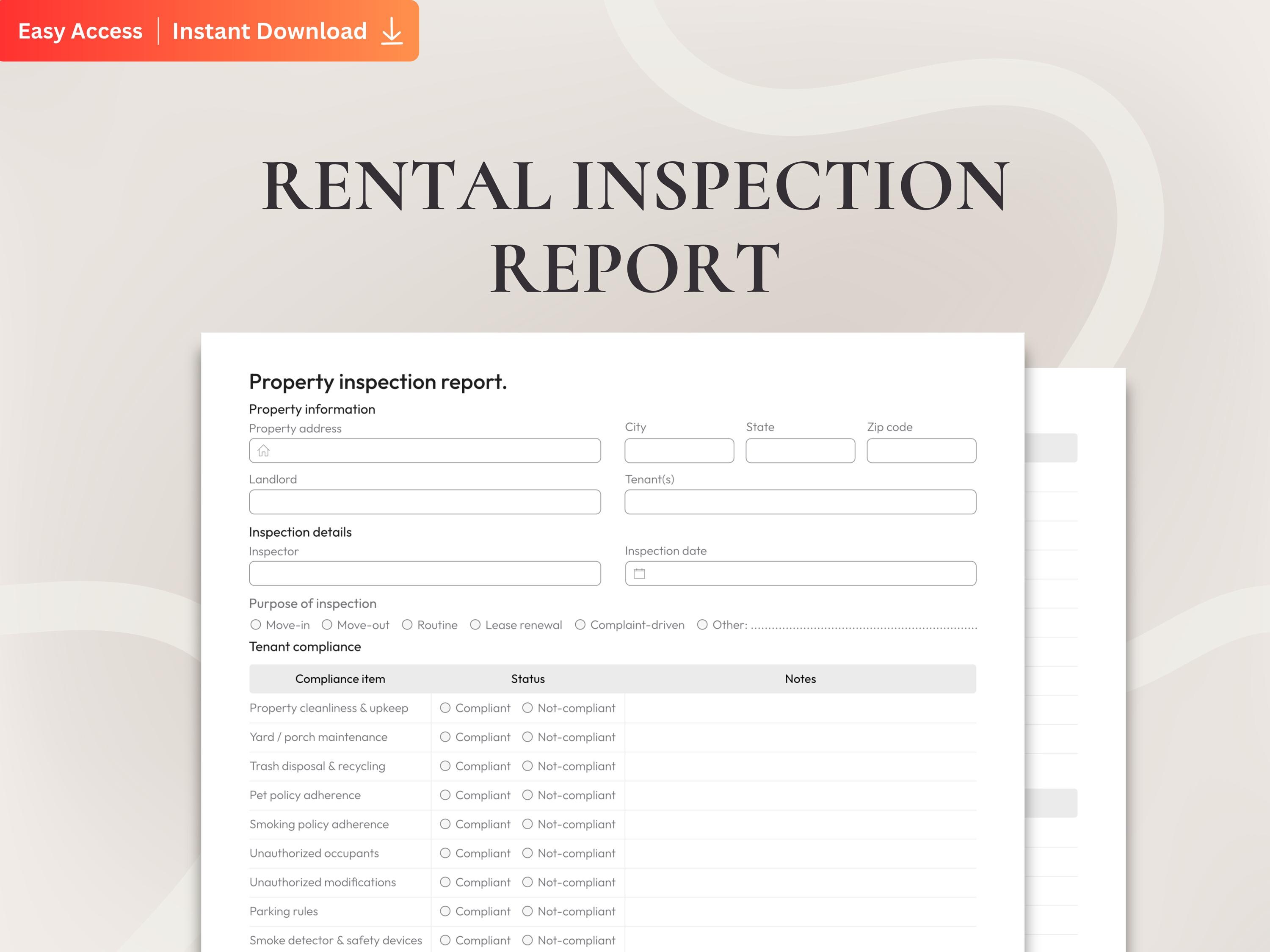 Rental Inspection Report PDF, Printable and Fillable Fillable Property ...