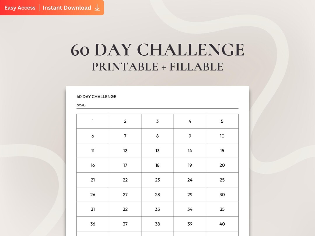 60 Day Challenge Tracker Printable, Goal Progress Habit Planner PDF ...