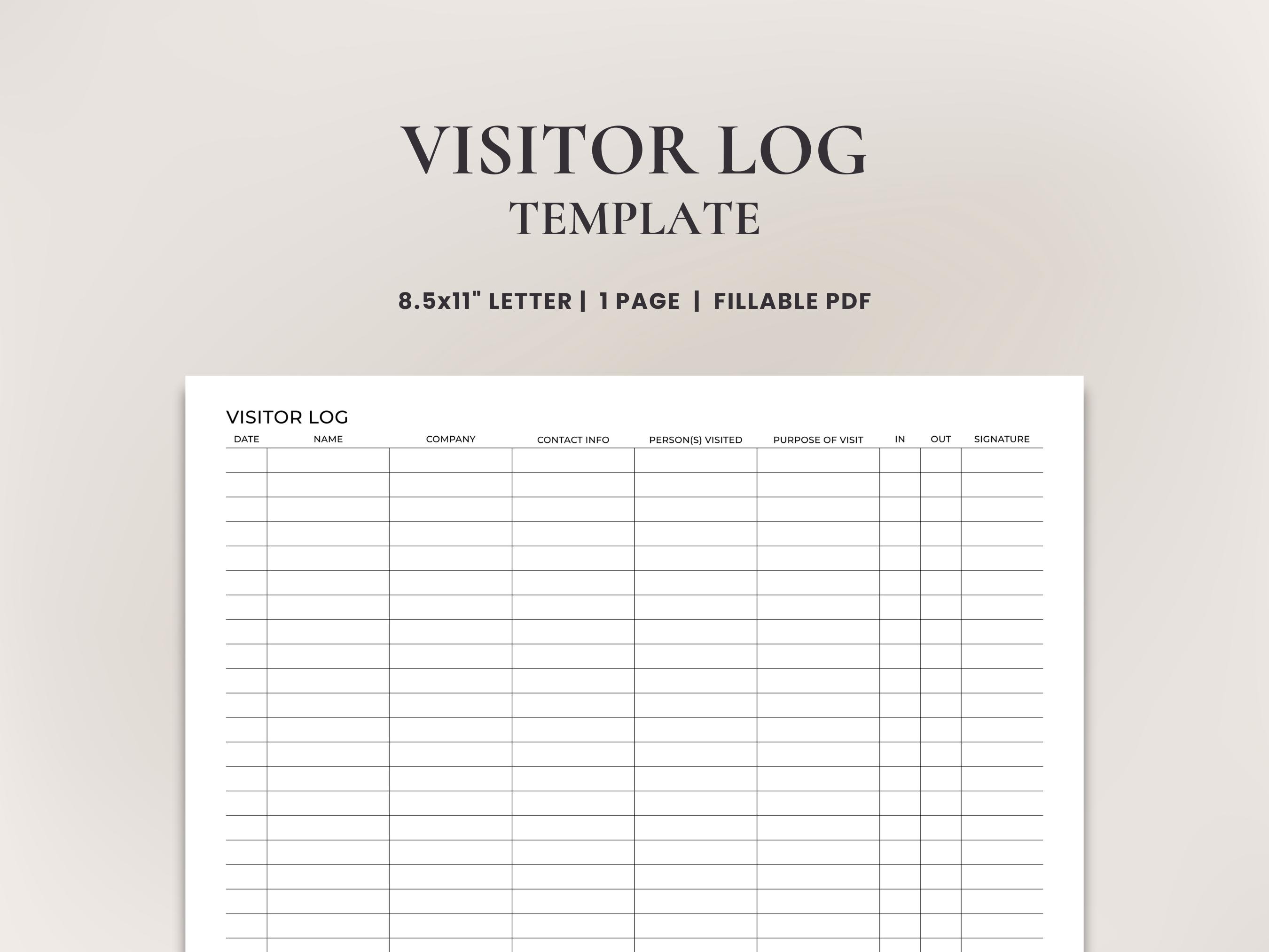 Printable Visitor Sign in Sheet Template • Guest Check in Logbook ...