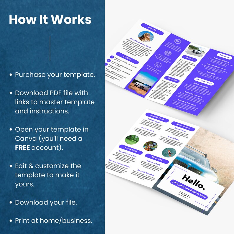 Bi-fold Welcome Brochure for Turo Hosts Welcome Flyer Half-fold FAQ ...