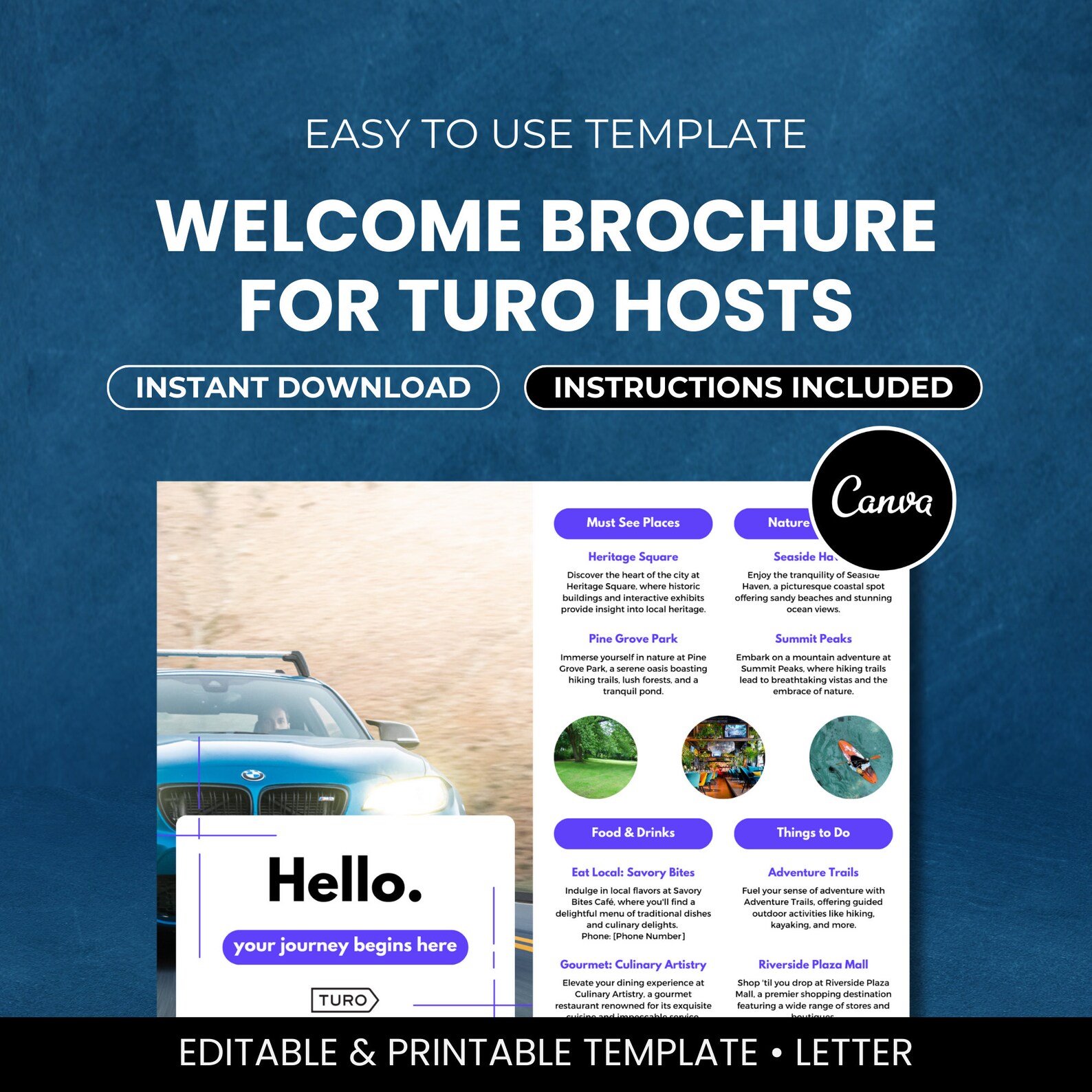 Bi-fold Welcome Brochure for Turo Hosts Welcome Flyer Half-fold FAQ ...