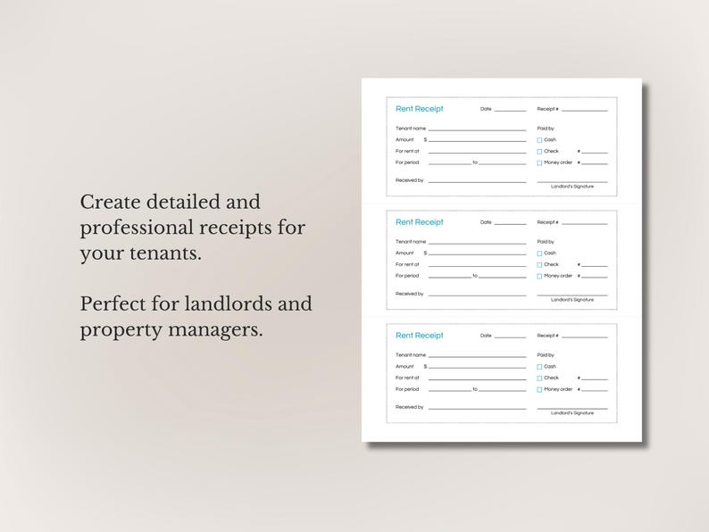 Printable Rent Receipt Template • Customizable Rental Receipt for ...