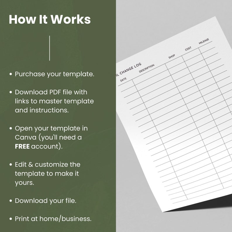 Oil Change Log • Oil Change Tracker • Oil Change Record • Oil Filter ...