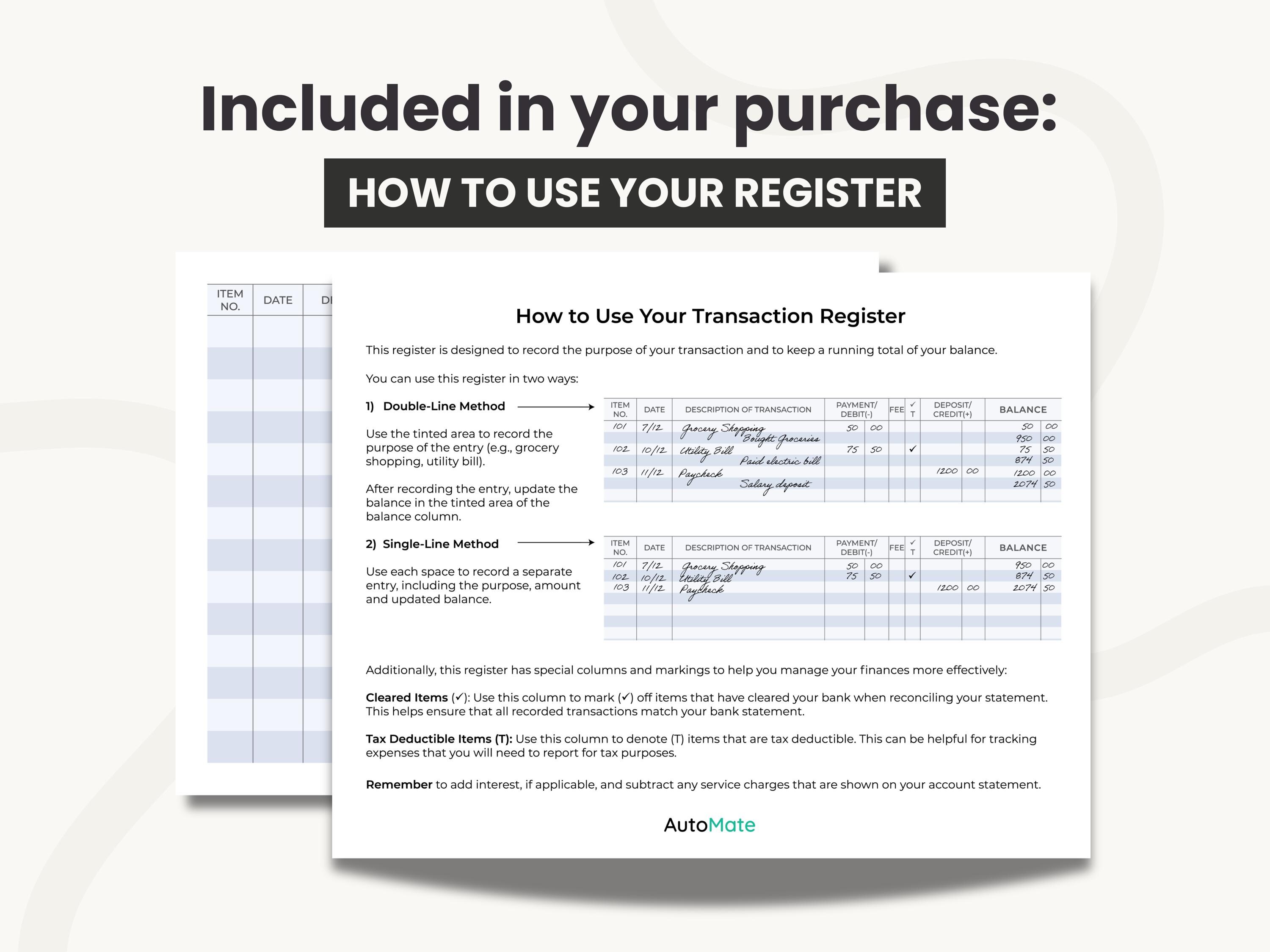 EXTRA-LARGE Print Checkbook Register, Large Print Check Register Sheet ...