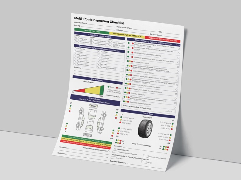 Vehicle Inspection Form PDF • Multi-point Inspection Checklist • Car ...
