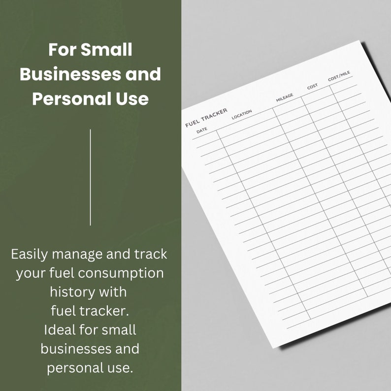 Fuel Cost Tracker Printable • Vehicle Fuel Log • Fuel Expense Tracker ...