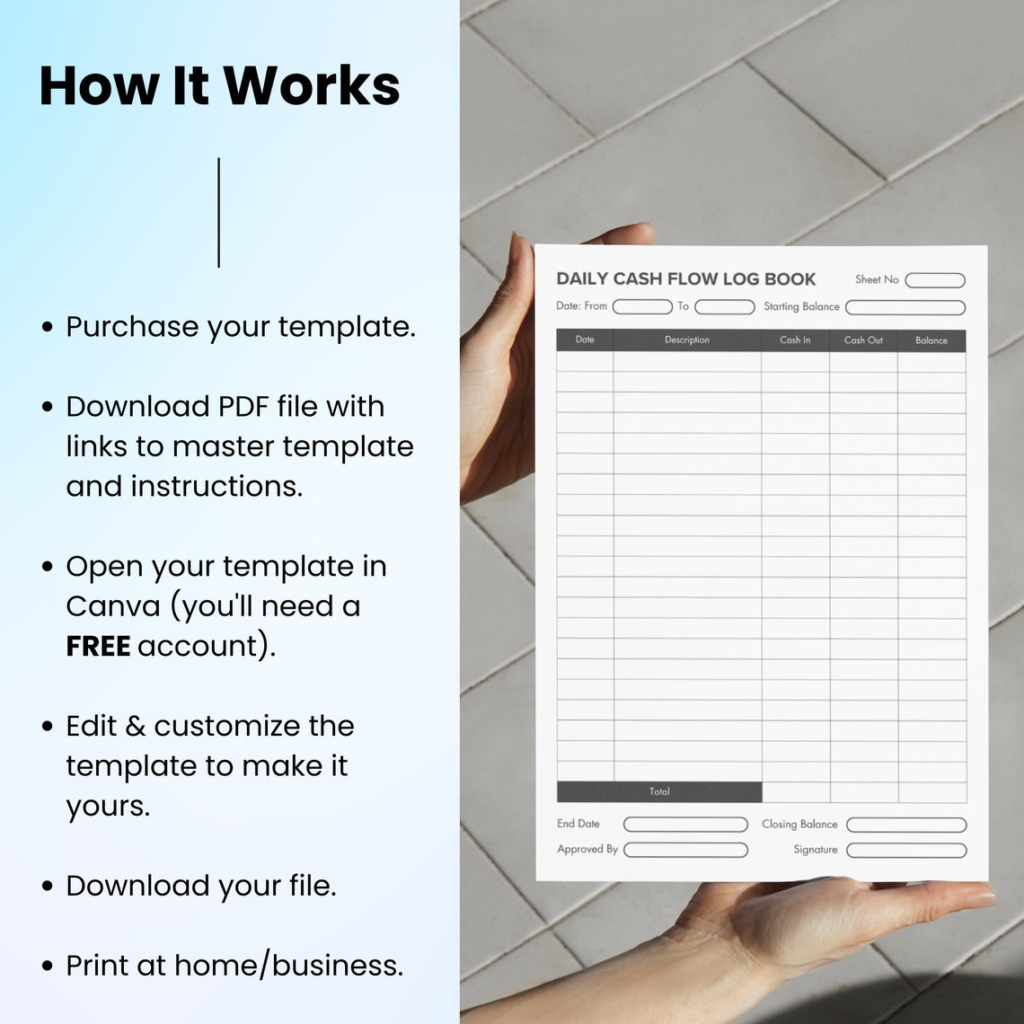 Daily Cash Flow Log Template Petty Cash Tracking Financial Journal for ...