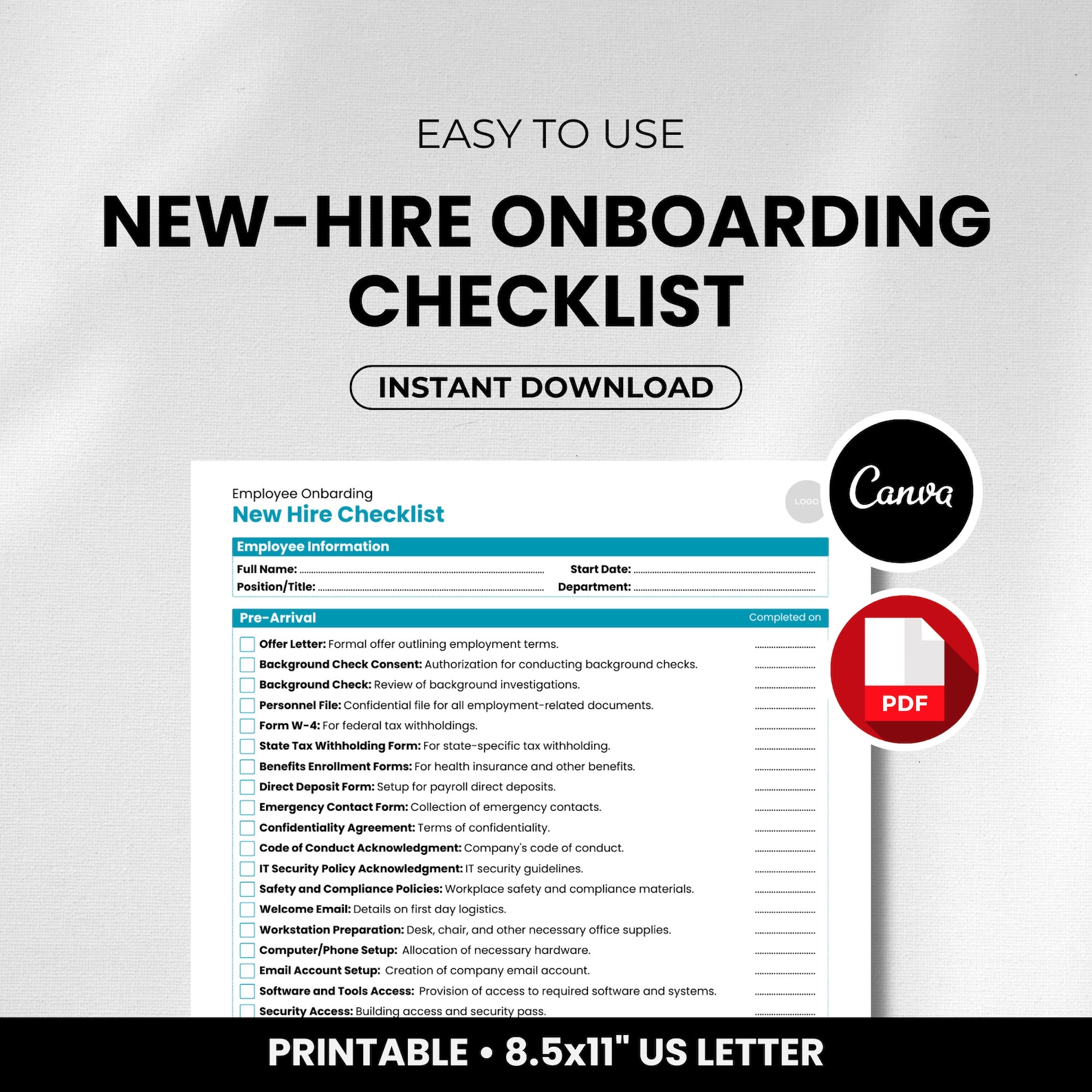 Comprehensive New Hire Checklist: Customizable HR Forms Digital ...