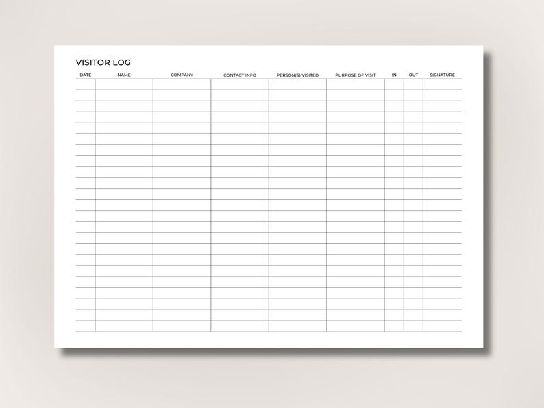 Printable Visitor Sign in Sheet Template • Guest Check in Logbook ...
