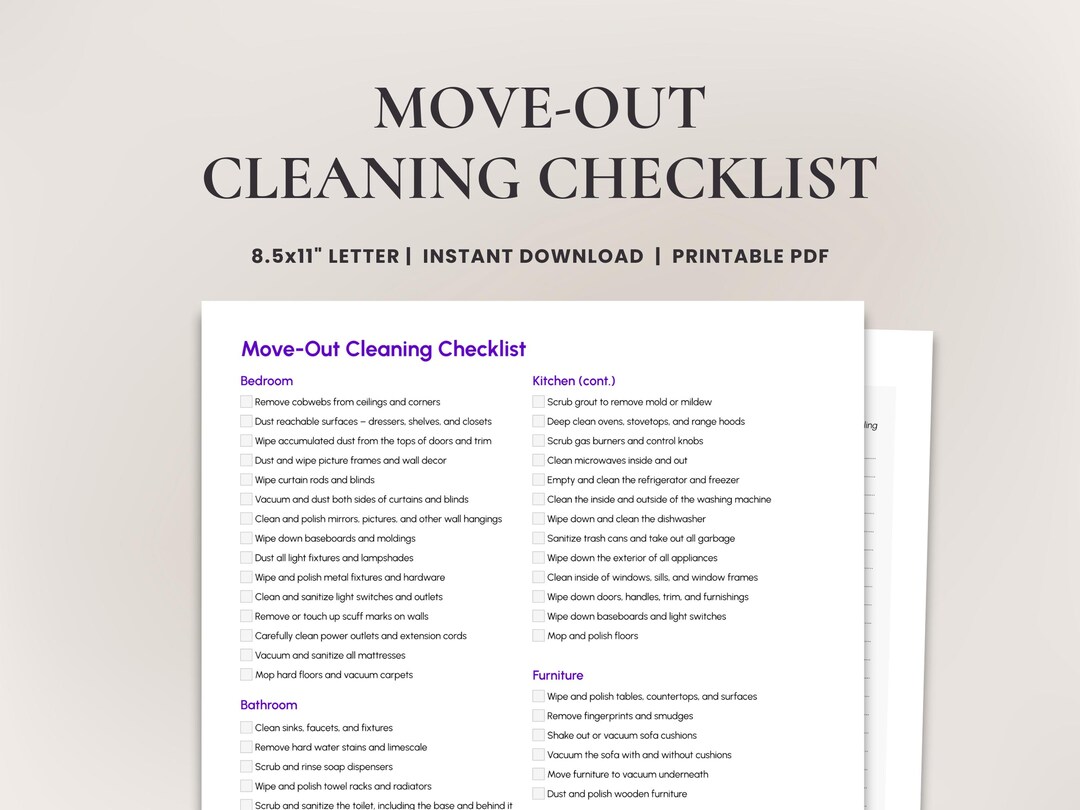 Move-out Cleaning Checklist Printable • Cleaning List for Renters ...