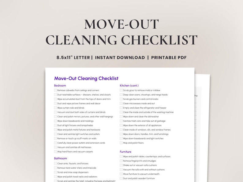 Move-out Cleaning Checklist Printable • Cleaning List for Renters Moving Out • Moving Out ...