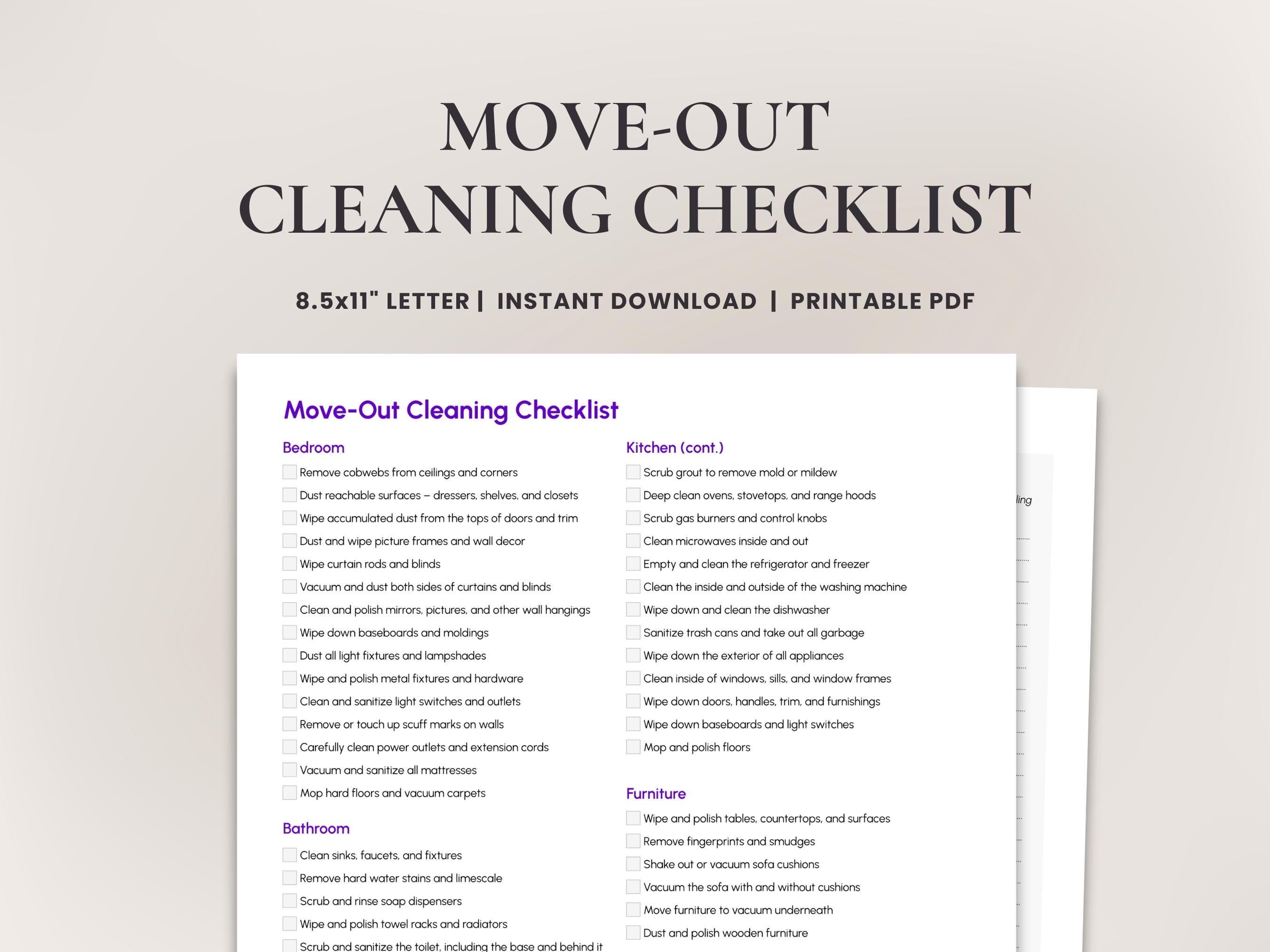 Move-out Cleaning Checklist Printable • Cleaning List for Renters ...