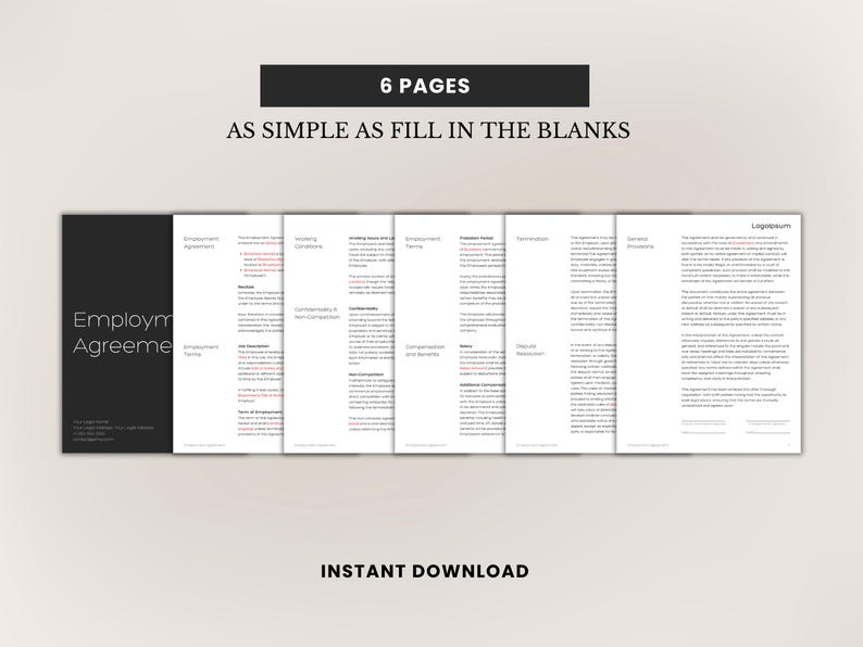 Modern Employment Contract Template • 8.5x11" US Letter Size ...