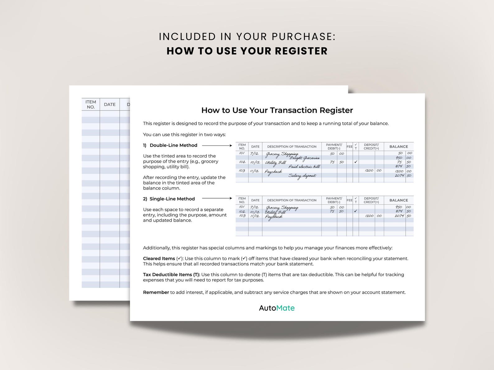 Printable Checkbook Register • Landscape 8.5 X 11in Orientation • 28 ...