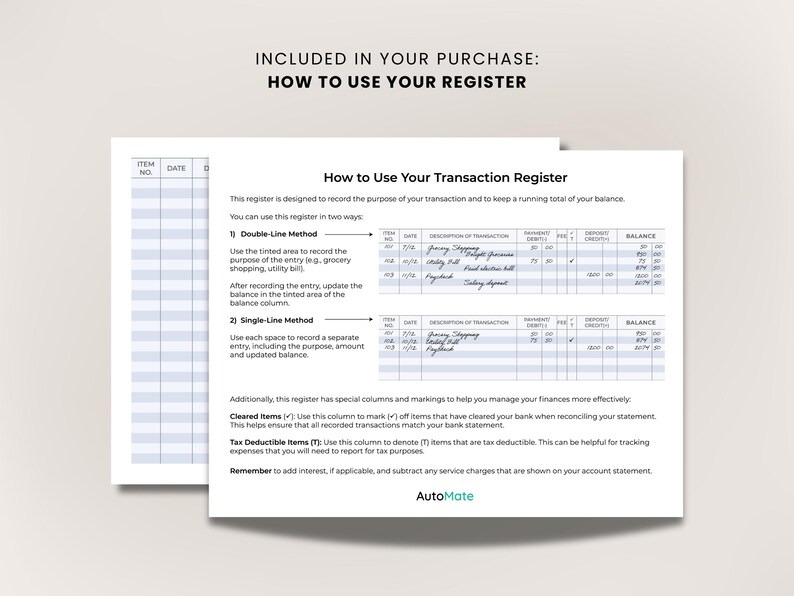 Printable Checkbook Register • Landscape 8.5 X 11in Orientation • 28 ...
