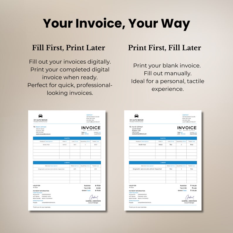 Car Repair Invoice Template • Custom Automotive Service Invoice • Auto ...