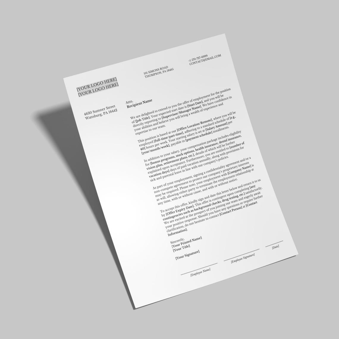 Professional Offer Letter Template • Customizable Job Offer Letter ...