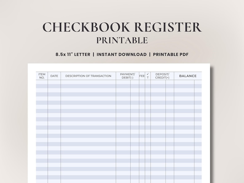 Printable Checkbook Register • Landscape 8.5 X 11in Orientation • 28 ...