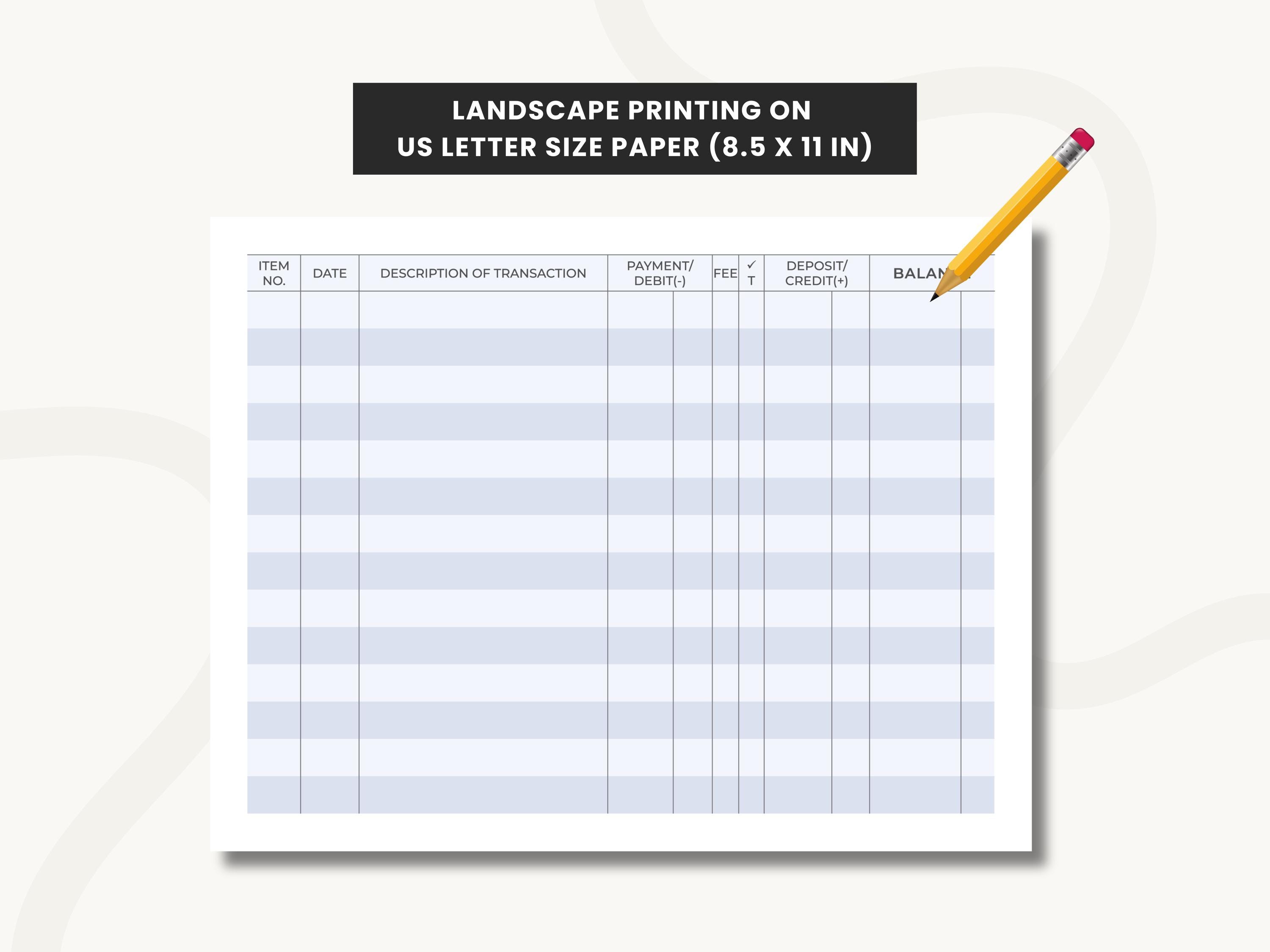 EXTRA-LARGE Print Checkbook Register, Large Print Check Register Sheet ...