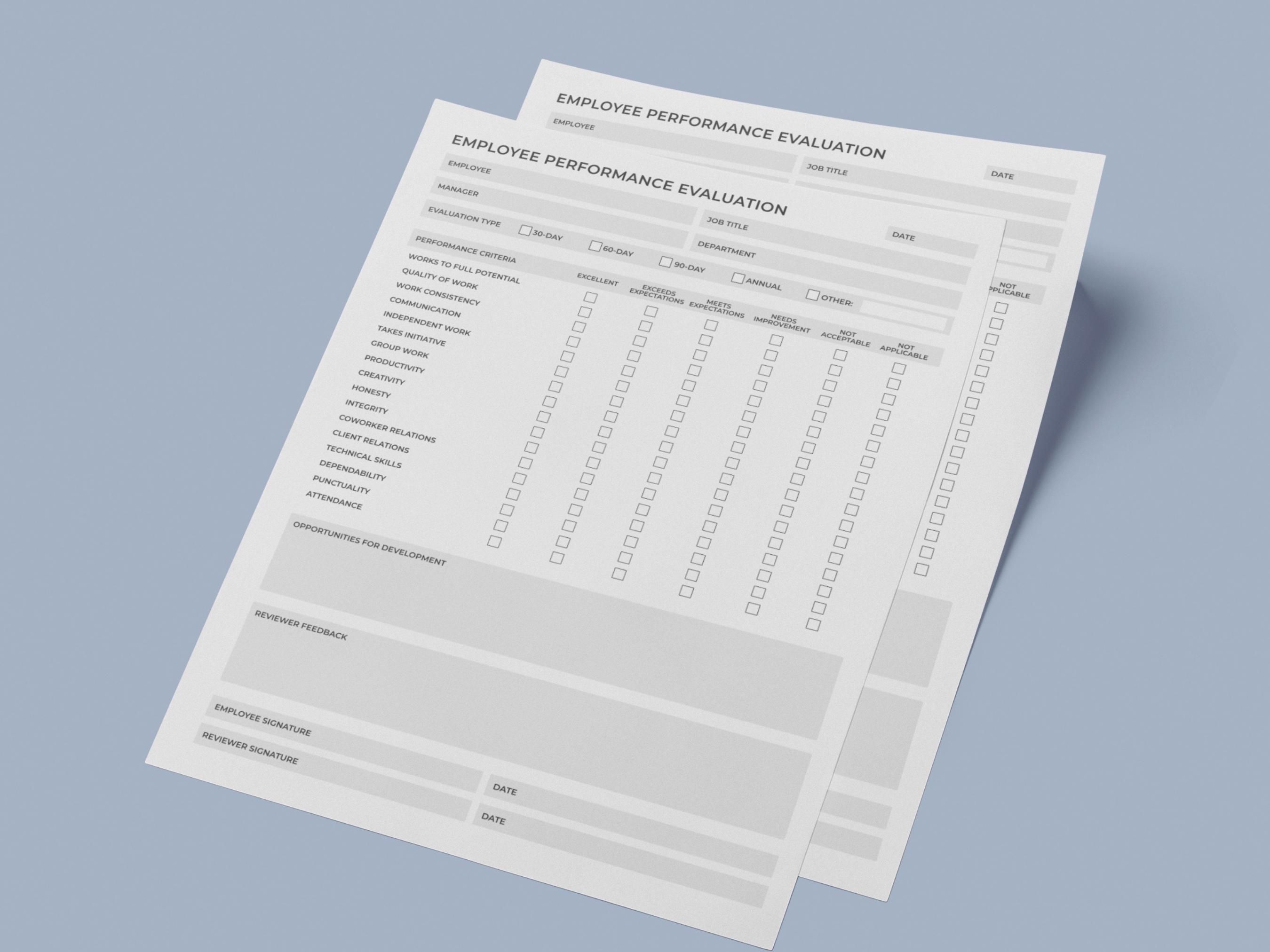 Employee Performance Evaluation Form Employee Review Template For Hr