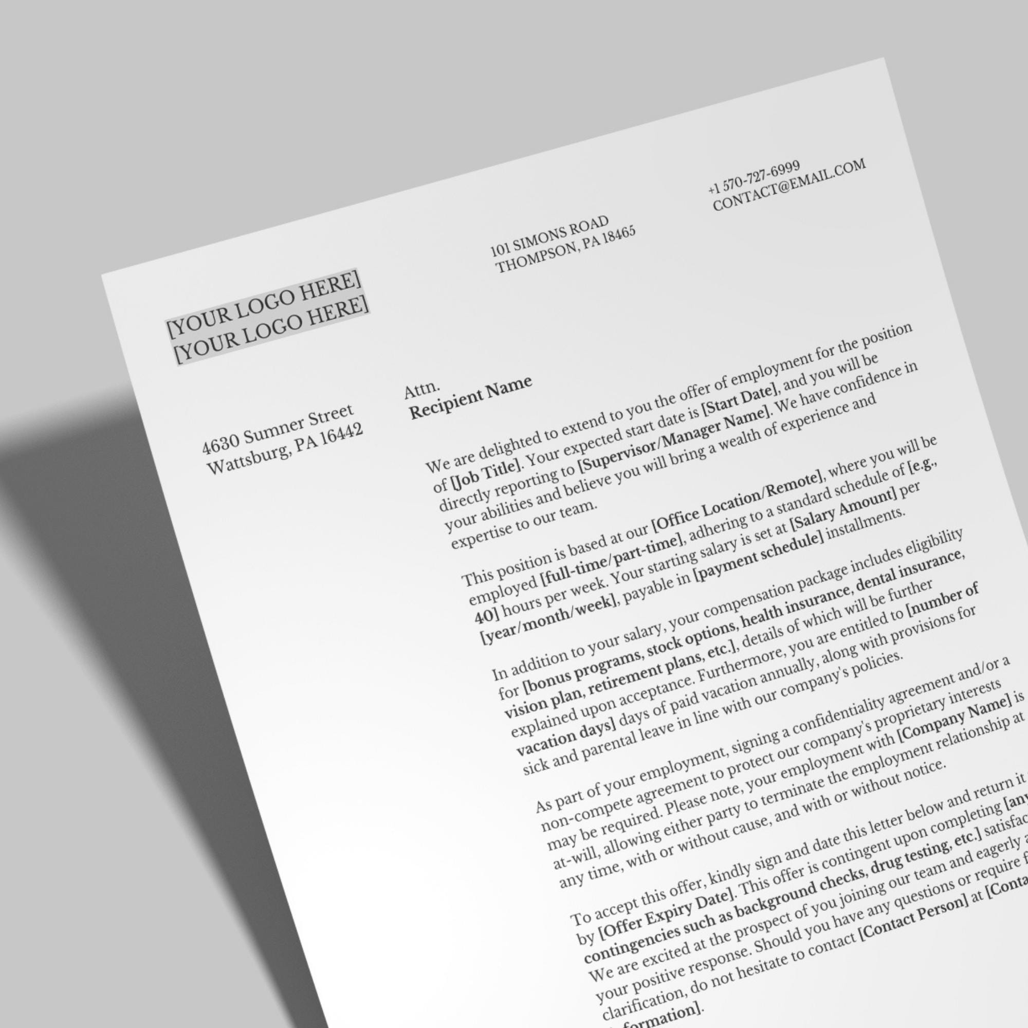 Professional Offer Letter Template • Customizable Job Offer Letter ...
