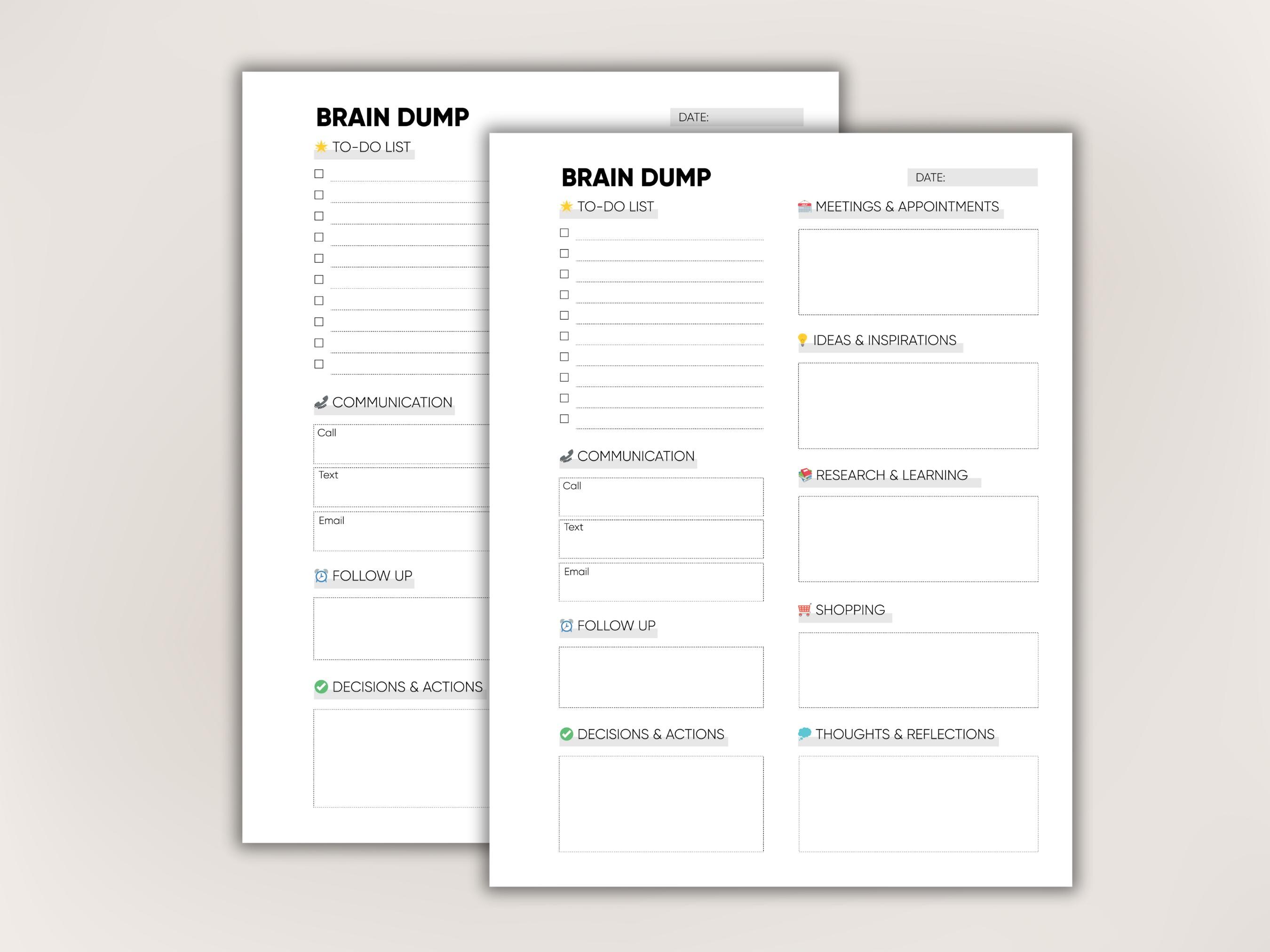Brain Dump Planner Template PDF • Thought Organizer • Fun Thought ...